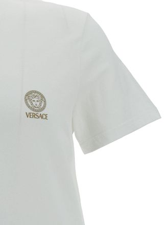 Versace Mens Crew Neck T-Shirt Medusa Print White Cotton T-Shirts And Polos
