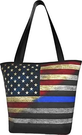 AOOEDM Sac fourre-tout drapeau am&eacute;ricain fine ligne bleue sacs &agrave; provisions petit sac de march&eacute; r&eacute;utilisable sacs fourre-tout de plage sacs de voyage