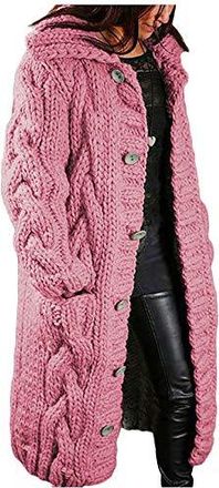 Generic Cardigan en tricot torsadé pour femme | Cardigan long et épais surdimensionné avec capuche ample à manches longues en tricot côtelé ouvert sur le deva