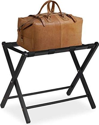 Relaxdays Kofferständer klappbar, Holz Gepäckablage, HBT: 54,5 x 66 x 44 cm, Kofferhocker für Hotel & Zuhause, schwarz, 10029974_46