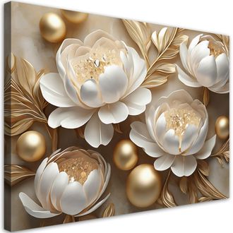 Feeby Viles - Leinwand Bilder - Glamour Blumen 3D - 90x60 cm - Deko Wohnzimmer - Wandbilder Schlafzimmer - Deko Aesthetic - Wand Deko - Leinwand Groß - Deko