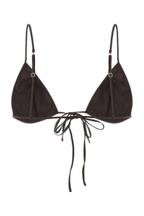 Prada Womens Stretch Poplin Triangle Bikini Top Brown Swimwear