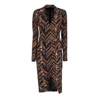 Pinko Pinko, Femme, Robes, Brun, Taille: 34 FR Robe midi &agrave; manches longues avec imprim&eacute; serpent et col en V crois&eacute;