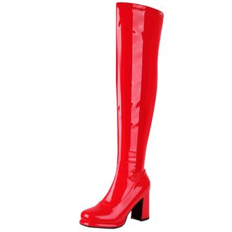 Smilice Damen Plateau-Overknee-Stiefel mit Reißverschluss und klobigen Absatz (Rot,44)