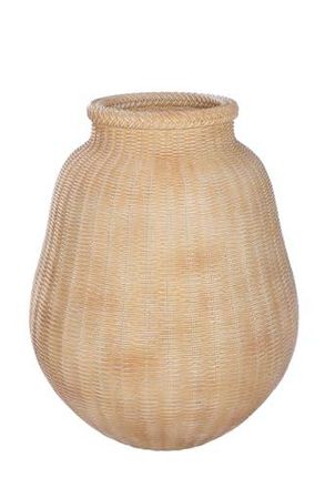 Gilde Bodenvase Weave aus Kunstharz - bauchig - gewebtes Muster - Creme - Höhe 58 cm x Ø 45 cm - Dekovase