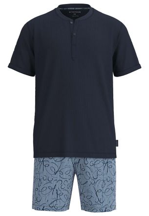 Tom Tailor Shorty TOM TAILOR, Herren, Gr. 48, blau, mittel, allover, Single Jersey, Obermaterial: 100% Baumwolle, Homewear-Sets Shorty