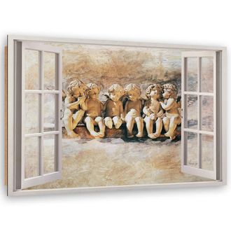 Feeby Wandbilder Wohnzimmer 60x40 cm, Deko Paneel Bilder, Bilder für Schlafzimmer, Echter Gemalter Effekt, Moderne Wanddeko, Gemälde - Fensterblick, Engel -