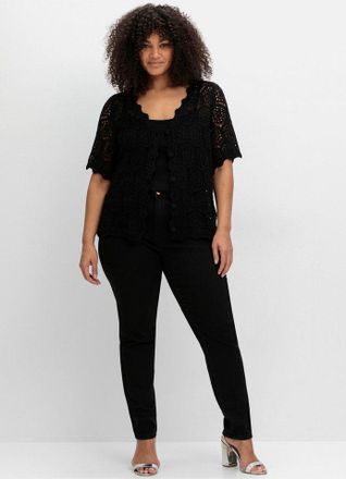 Sheego Strickjacke Strickjacke Kurzarm Grobstrick, Ajour im Ajourmuster