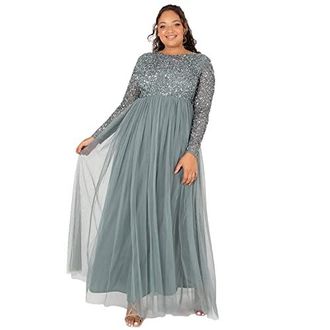 Maya Taupe Blush Embellished Long Sleeve Maxi Dress Robe de Demoiselle dhonneur Femme,Vert bruyant., 36