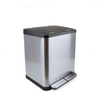 Emuca Bac de tri s&eacute;lectif a compartiments Recycle, ouverture du couvercle par p&eacute;dale, 2x15litres, Acier inoxydable - Emuca