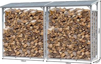 Quick Star 2 Stück Aluminium Kaminholzregal XXL 185 x 70 x 185 cm Garten Kaminholzunterstand 4,6 m³ Kaminholzlager Stapelhilfe Aussen