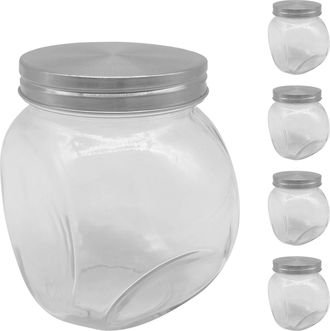 Relaxdays Bonbonglas, 5er Set, 650 ml, Vorratsgl&auml;ser f&uuml;r S&uuml;&szlig;igkeiten, Candy Bar, Edelstahl-Deckel, transparent/Silber