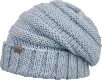 Lierys Long Beanie Strickmütze Damen Herren Made in Germany Herbst Winter Oversize mit Strickmuster Alpakawolle hellblau One Size