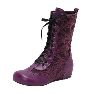 Generic Bottes &agrave; lacets pour femme - Talon plat - Style d&eacute;contract&eacute; - Polyvalentes - Bout rond - Confortables - Coupe large - Pour lautomne et lhiver, violet,
