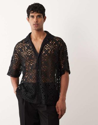 Asos Chemise oversize au crochet - Noir-Neutral