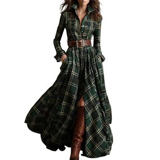 Generic Robe Vintage &Agrave; Col en V Et Manches Longues pour Femmes Retro Maxi Western Country Robes D&eacute;contract&eacute;e Dress De Plage Vacances Longueur Genou M&eacute;di&eacute;val J