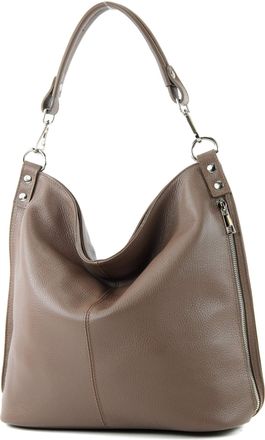 modamoda.de T177 - ital. Damen Schultertasche aus Leder, Farbe:Blassbraun