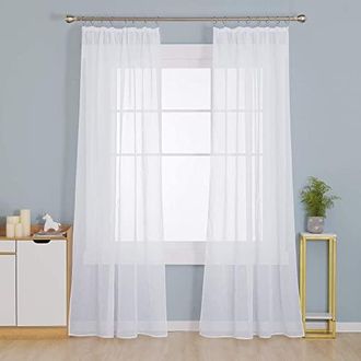 Deconovo Lot de 2 Rideaux avec Galon fronceur, pour Salon, magasins, ch&acirc;les, Transparents, pour Rail, Chambre &agrave; Coucher, Aspect Lin, 175 x 140 cm (Hauteur x La