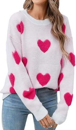 Generic Pull tricot&eacute; pour la Saint-Valentin - Grande taille - Haut &agrave; manches longues - Coupe ample - Doux et confortable - Imprim&eacute; coeur - Pour femme - Chaud 