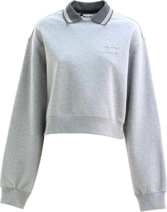 Miu Miu logo-embroidered collared sweatshirt - Grau