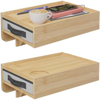 Relaxdays Relaxdays Nachttisch klemmbar, 2er Set, Bambus, HxBxT: 14 x 37 x 26,5 cm, Schublade, Bettablage zum Einh&auml;ngen, natur