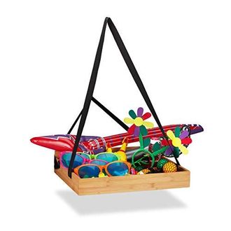 Relaxdays Bauchladen Bambus, f&uuml;r Junggesellenabschied, Junggesellinnenabschied & Promotion, 2 Gurte, 50x40 cm, Natur, Gr&ouml;&szlig;e