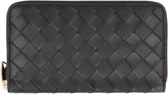 Bottega Veneta Womens Leather Zip-Around Wallet Black Lamb & Purses