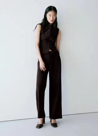 Mango Pantalon en velours c&ocirc;tel&eacute; avec cordon de serrage chocolat - Femme - XXS - MANGO