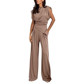 Generic Ensemble de v&ecirc;tements de d&eacute;tente pour femme - Manches courtes - Col d&eacute;t&eacute; - Imprim&eacute; ample - Pour personnes &acirc;g&eacute;es et &acirc;g&eacute;es - Coton et lin - Deux surv&ecirc;te