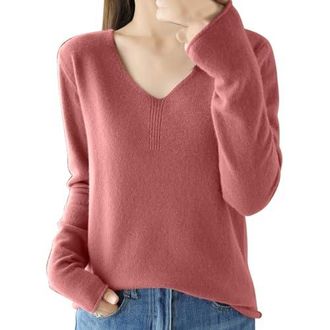 Generic Pull en tricot &agrave; col en V pour femme - Coupe ample - Manches longues - Doux et confortable - Pour lautomne et lhiver - Pour le quotidien, le bureau, l