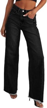 Generic Jean baggy pour femme - Coupe droite - Avec poches - Pantalon de loisirs - Pantalon long en denim d&eacute;contract&eacute; - Coupe droite - D&eacute;contract&eacute; - Coupe dro