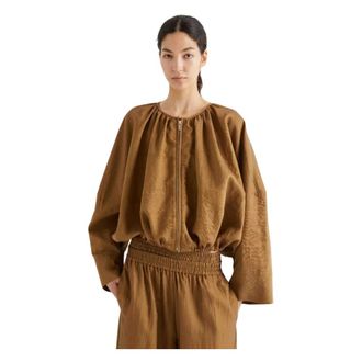 Meimeij Femme, Blouses et Chemises, Brun, Taille: 46 FR Veste &agrave; Col Rond