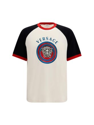 Versace Mens T-Shirt Cotton Jersey Medusa Logo Dirty White-Black T-Shirts White/black And Polos