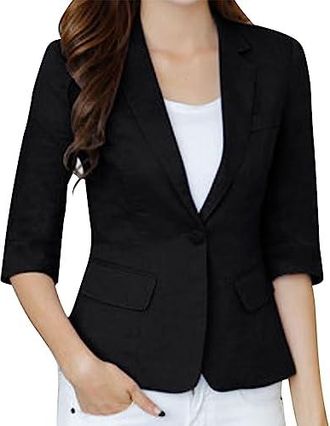 Generic Blazer pour femme sportif et élégant à manches 3/4 - Blazer court en lin pour femme - Veste de costume élégante - Veste dété légère cintrée - Blazer e