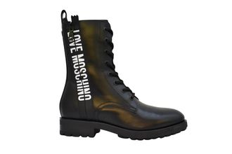 Moschino Stiefel - Lace-Up Black Flat Boots With Sole - Gr. 38 (EU) - in Schwarz - f&uuml;r Damen
