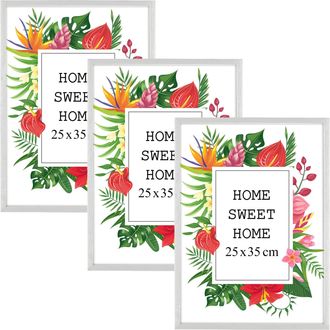 MG Design Set aus 3 Weiß Bilderrahmen 25 x 35 cm - Aus echtem Holz mit Acrylglas, zum Aufhängen & Aufstellen, für Fotos, Poster & Puzzle