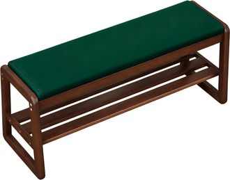 Generic Sitzbank mit Stauraum Rahmen Aus Gummibaumholz mit Stauraum Unter Dem Sitz Schuhbank mit Sitzfl&auml;che Sitzkissen Aus PU-Leder f&uuml;r Porch, Wohnzimmer, Sch