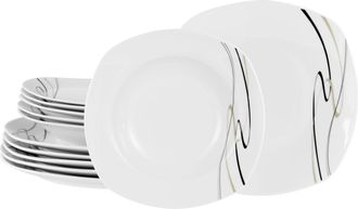 CREATABLE CreaTable, 19506, Serie Amelie Piazza, 12-teiliges Geschirrset für 6 Personen, Tafelservice aus Porzellan, spülmaschinen- und mikrowellengeeignet, Qua