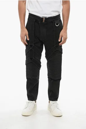 Balmain Stretch Denim Biker Jeans with Harness Details 17cm size 30
