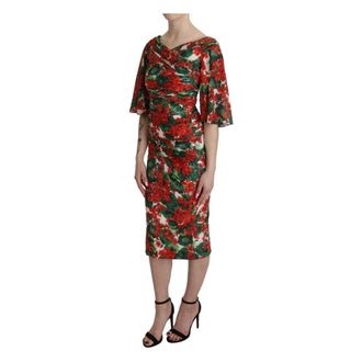 Dolce & Gabbana Blumiges Midi-Kleid mit Multicolor-Muster - - Dresses - Damen - Mehrfarbig - XS