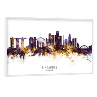 artboxONE Poster mit wei&szlig;em Rahmen 30x20 cm St&auml;dte/Singapur Singapore Skyline PurpleGold - Bild Singapore
