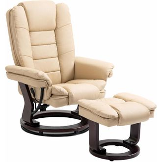 HOMCOM Fauteuil de relaxation avec repose-pied - Rev&ecirc;tement PU - 85x82x106cm - beige