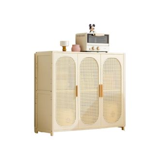 Generic Gro&szlig;z&uuml;giger Aufbewahrungsschrank, Doppelt&uuml;ren in Rattanoptik mit offenen Regalb&ouml;den, Flurschrank aus Holz, geeignet for Wohn- und Esszimmer(Color1,95x