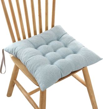 Generic Premium Sitzkissen aus Leinen mit Samtbezug - 9-Fach Verst&auml;rkte Stuhlkissen mit Befestigungsb&auml;ndern, Weiche Polyesterf&uuml;llung f&uuml;r Esszimmer, K&uuml;che, Gar