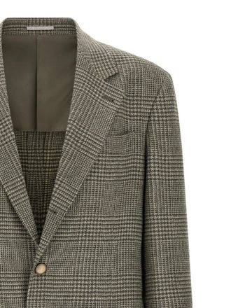 Brunello Cucinelli Prince of Wales Wool-Cashmere Blazer - Green