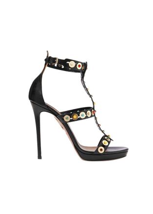Aquazzura Black leather Byzantine Gladiator heeled sandals Size 38
