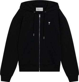 Ami Homme, Sweatshirts et sweats &agrave; capuche, Noir, Taille: L Sweat &agrave; Capuche Zipp&eacute; avec Broderie Poitrine