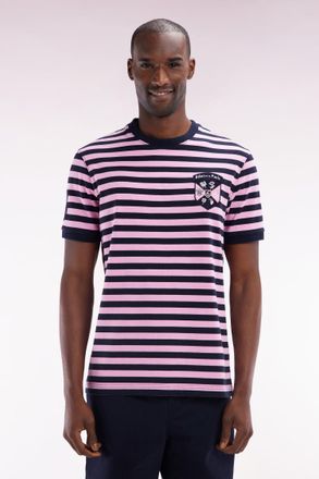 Eden Park T-shirt Tournoi Des 6 Nations En Coton Ray&eacute; Marine Et Rose Coupe Droite