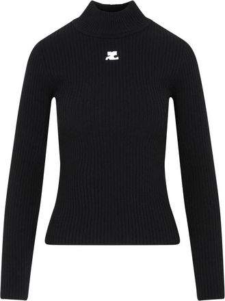 Courr&egrave;ges Femme, Pulls, Noir, Taille: 38 FR Pull &agrave; Col Roul&eacute; et Maille C&ocirc;tes