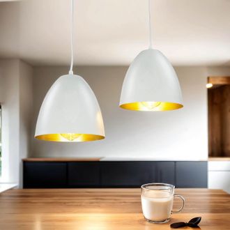 Licht-Erlebnisse H&auml;ngelampe Wei&szlig; Gold Metall l&auml;nglich Esstisch E27 Retro elegant ANNIE Wohnzimmer Lampe Esszimmer